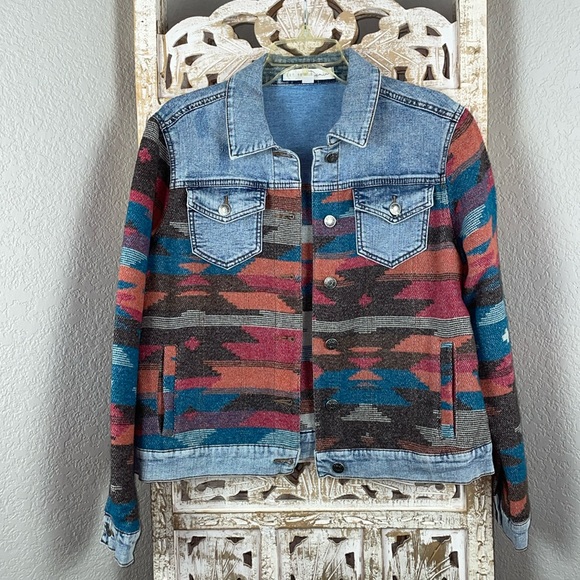 Cato | Jackets & Coats | Cato Denim Serape Contrast Colorblock ...